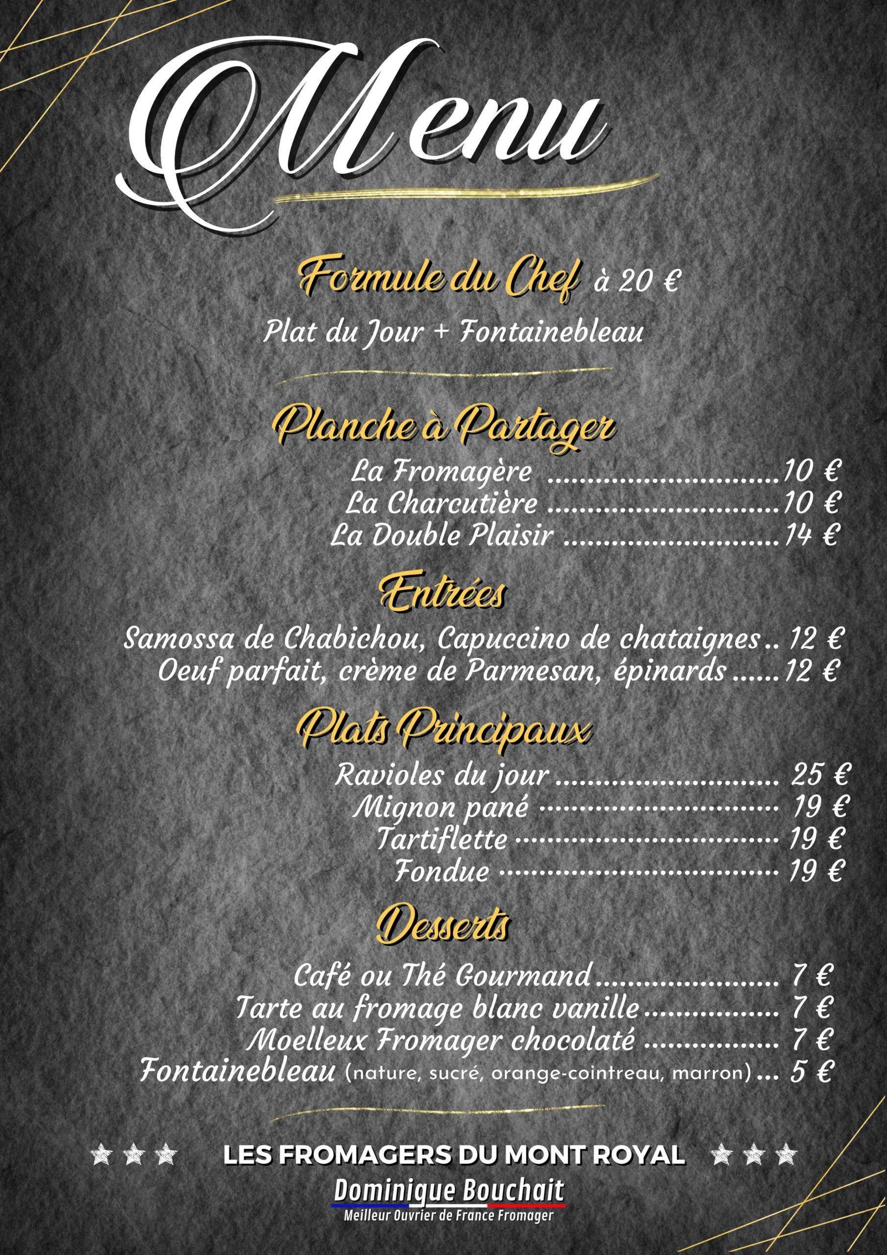 Menu Bar à Fromages - Saint Gaudens - Restaurant